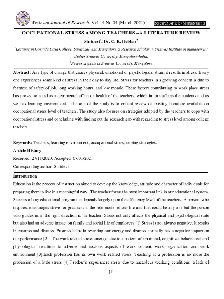 Causes of Occupational Stress in Teachers | PDF | Stress (Biology ...