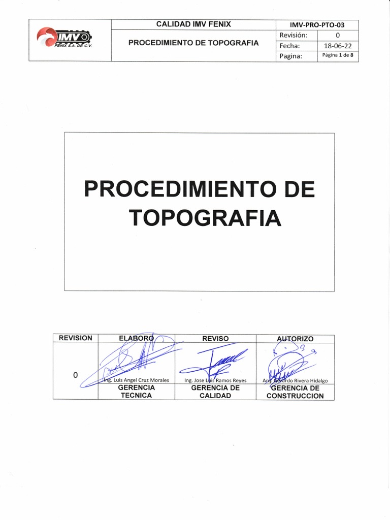 Procedimiento Topográfico IMV | PDF | Topografía | Ciencias de la Tierra