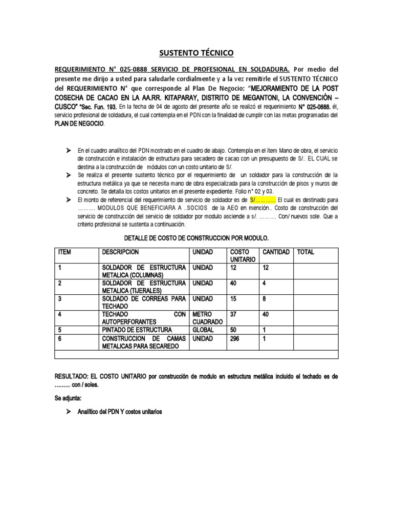 Sustento Técnico | Descargar gratis PDF | Calefacción eléctrica | Soldadura
