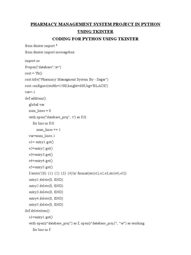 Pharmacy Management System Project in Python Using Tkinter | PDF ...