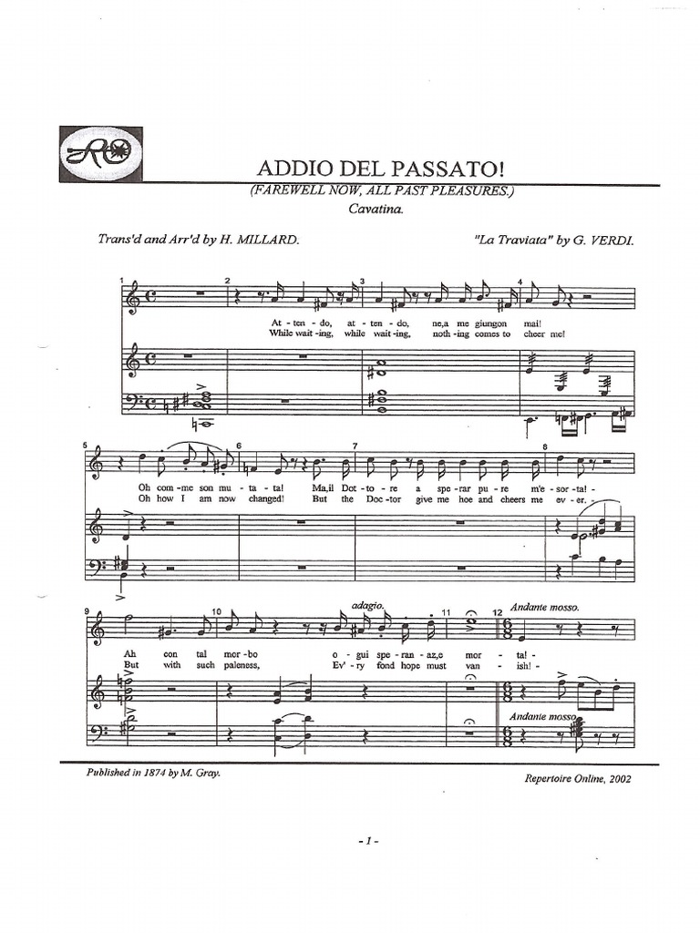 Addio Del Passato | PDF