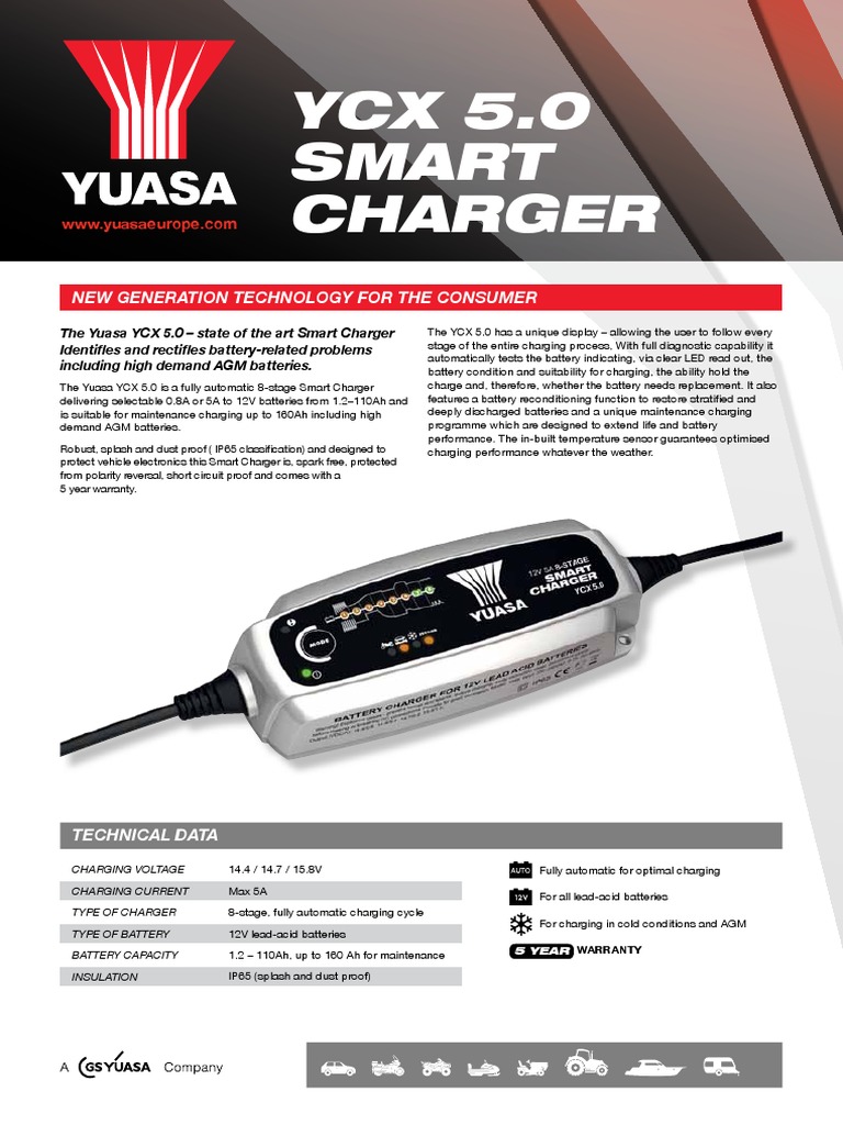 Yuasa Smart Charger Datasheet YCX 5.0 | PDF | Battery Charger ...
