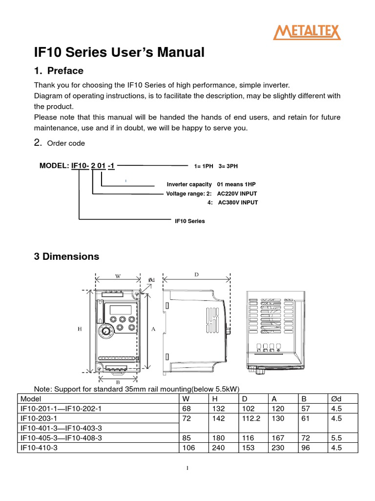 If10 User Manual English - 20200108124200SBccBLaEa5 | PDF | Electric Motor | Mains Electricity