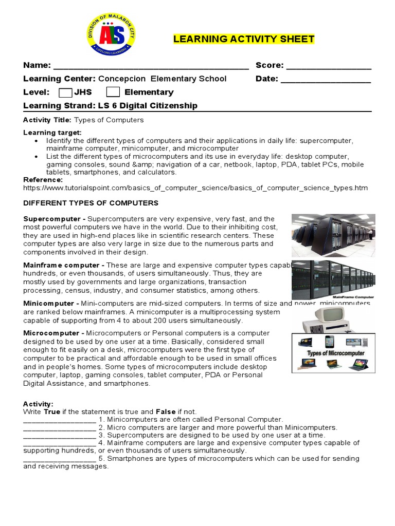 Learning Activity Sheet Q4W4 | PDF | Microcomputers | Personal Computers