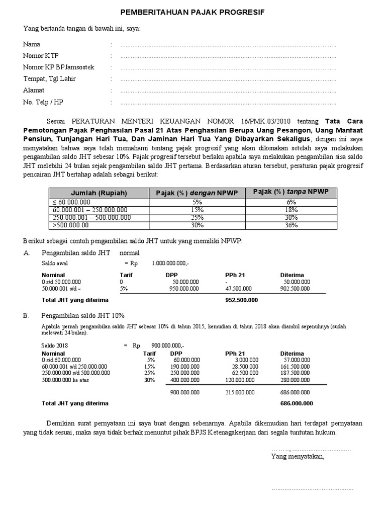 Surat Pernyataan Pajak Progresif | PDF | Bisnis | Pengelolaan Keuangan ...
