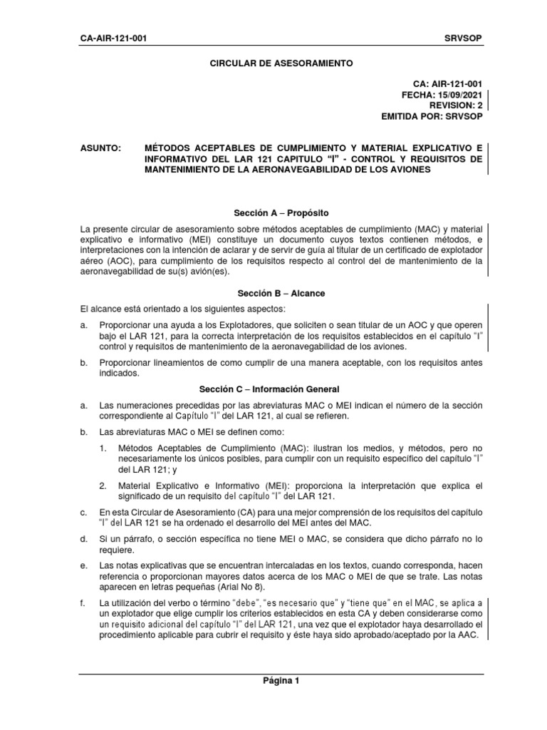 CA AIR 121 001 Rev. 2 - 2021 | PDF | Aviación | Transporte