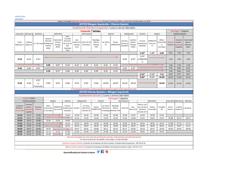 A3718 Mizda Eskerraldea Vitoria Gasteiz Horarios Invierno Cambios 2 Nov ...