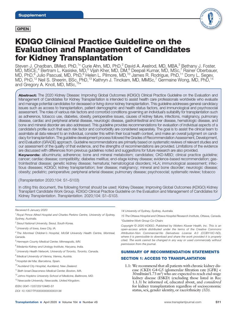 KDIGO Clinical Practice Guideline On The.9 | Download Free PDF | Kidney ... KDIGO Clinical Practice Guideline On The.9 | Download Free PDF | Kidney ...