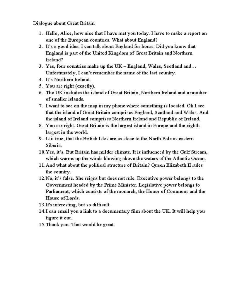Dialogue About Great Britain | PDF