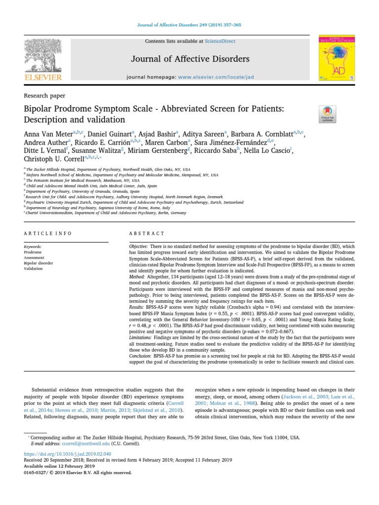 Van Meter.2019.Bipolar Prodrome Symptom Scale - Abbreviated Screen For ...