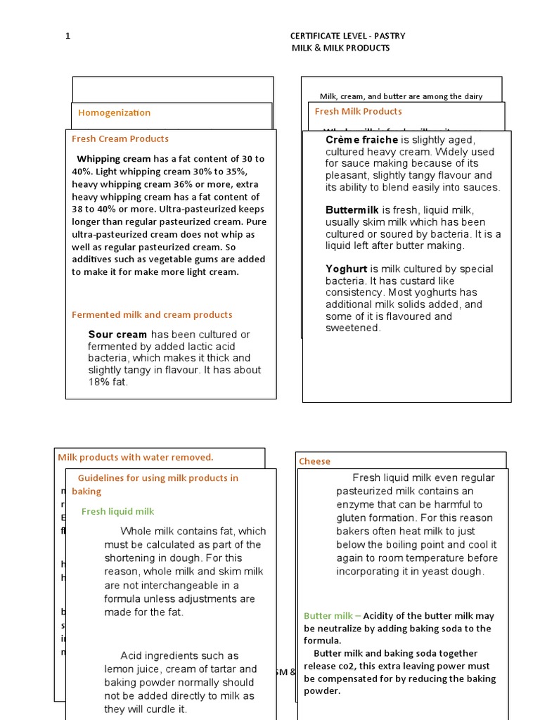 Milk Milk Products Pdf Milk Cream
