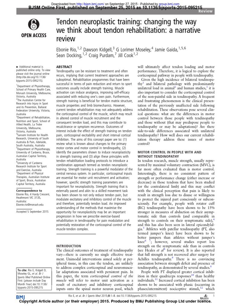 Tendon Neuroplastic Training | PDF | Strength Training | Pain