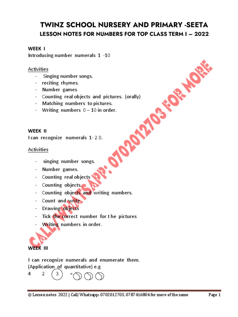Top Class Lesson Notes Numbers Full Year 2022 | PDF | Mathematics ...