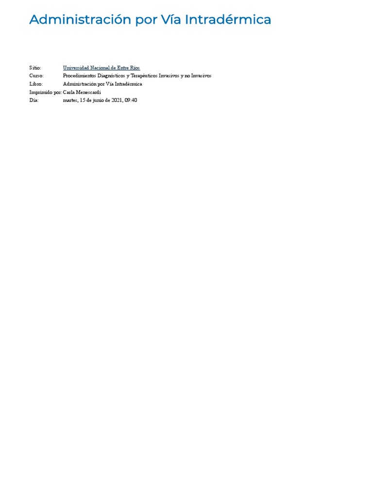 Administración Por Vía Intradérmica.. | PDF | Inyección (medicina ...