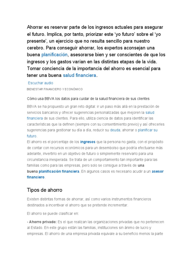Planificación: Tipos de Ahorro | PDF | Ahorro | Dinero