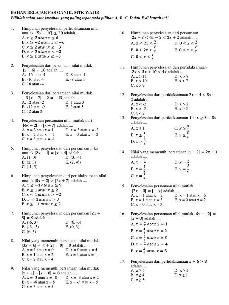 Bahan Belajar Pas MTK Wajib 2223 Kelas X | PDF
