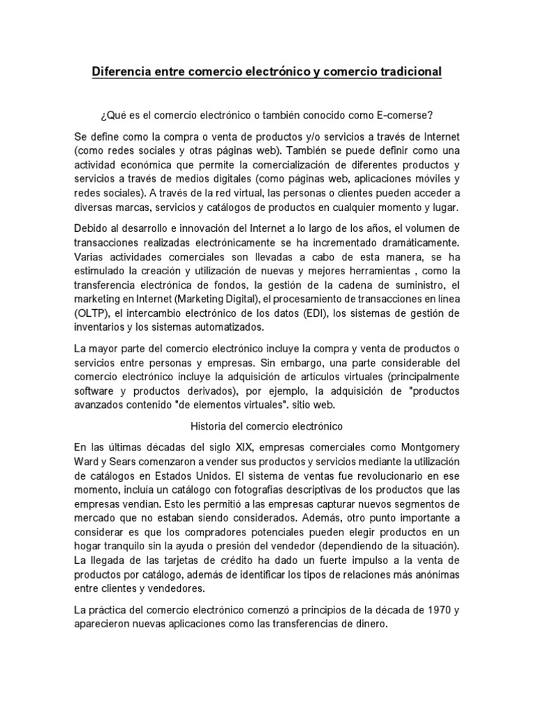Diferencia Entre Comercio Electrónico y Comercio Tradicional | PDF ...