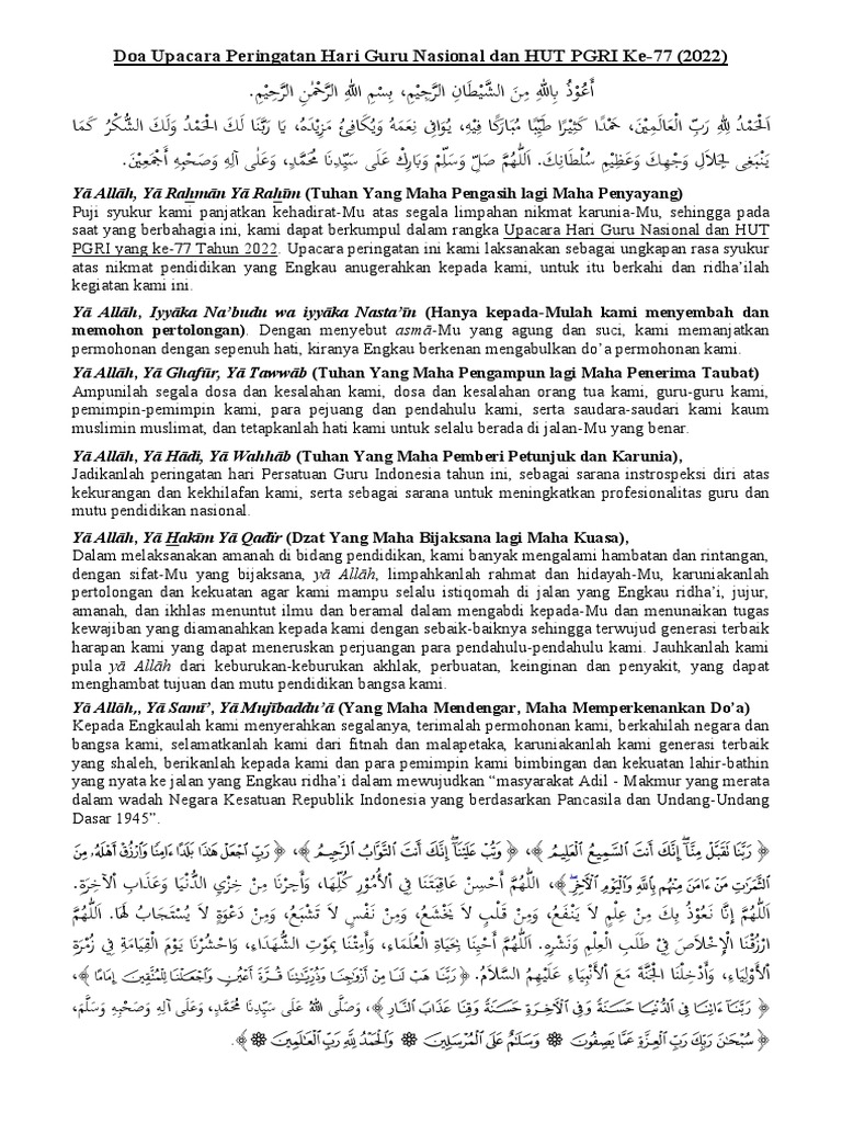 Doa Hut Pgri 2022 | PDF | Agama & Spiritualitas