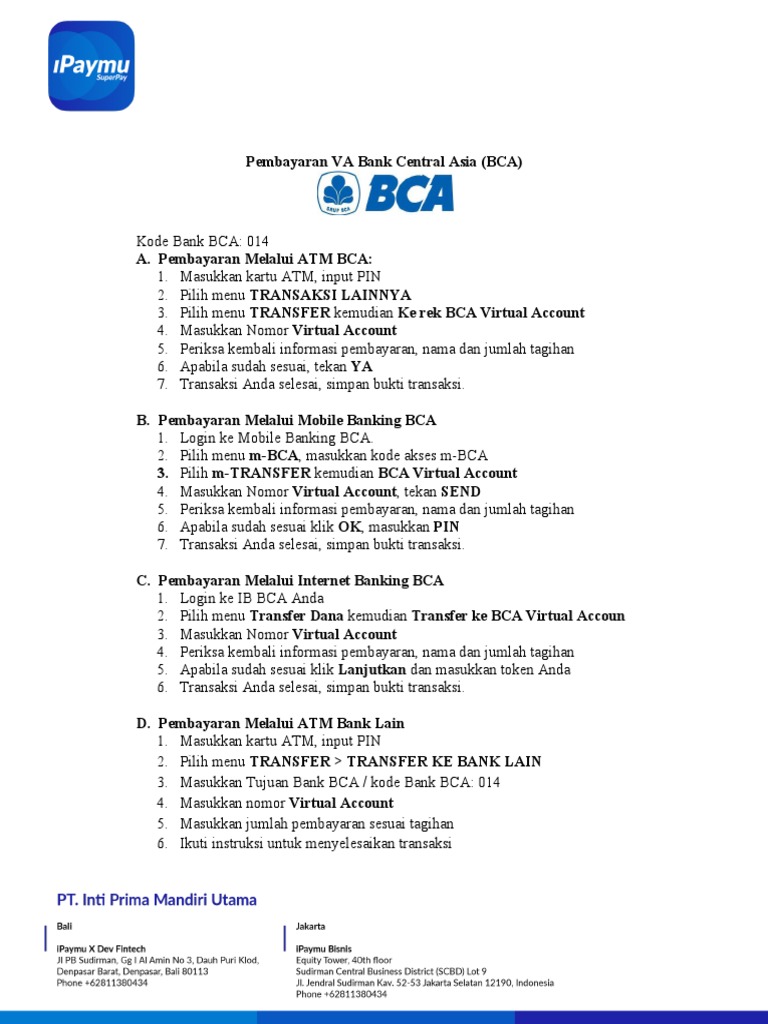 Cara Pembayaran VA BCA yang Mudah | PDF | Pengelolaan Keuangan & Uang