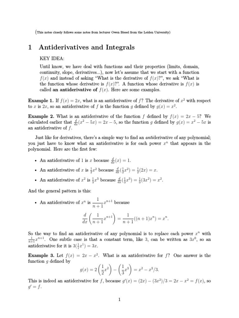 Integrals and Antiderivatives | PDF | Integral | Calculus
