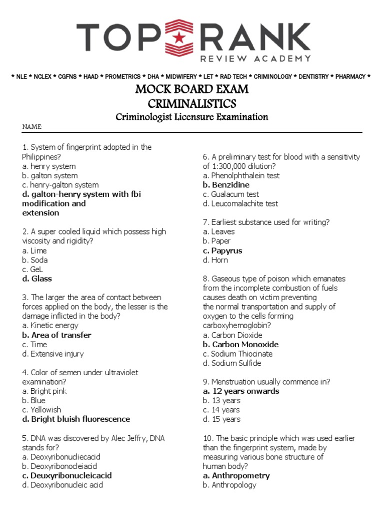 Print Mockboard Exam With Ans Key | PDF | Polygraph