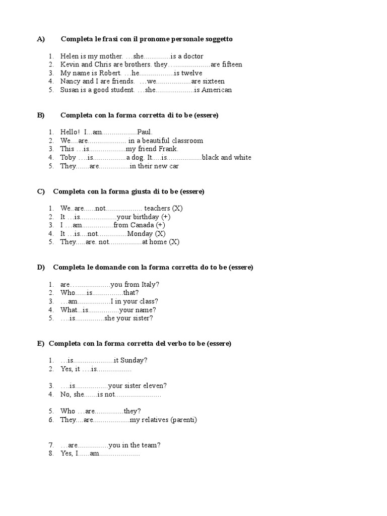 Italian Language Exercise | PDF