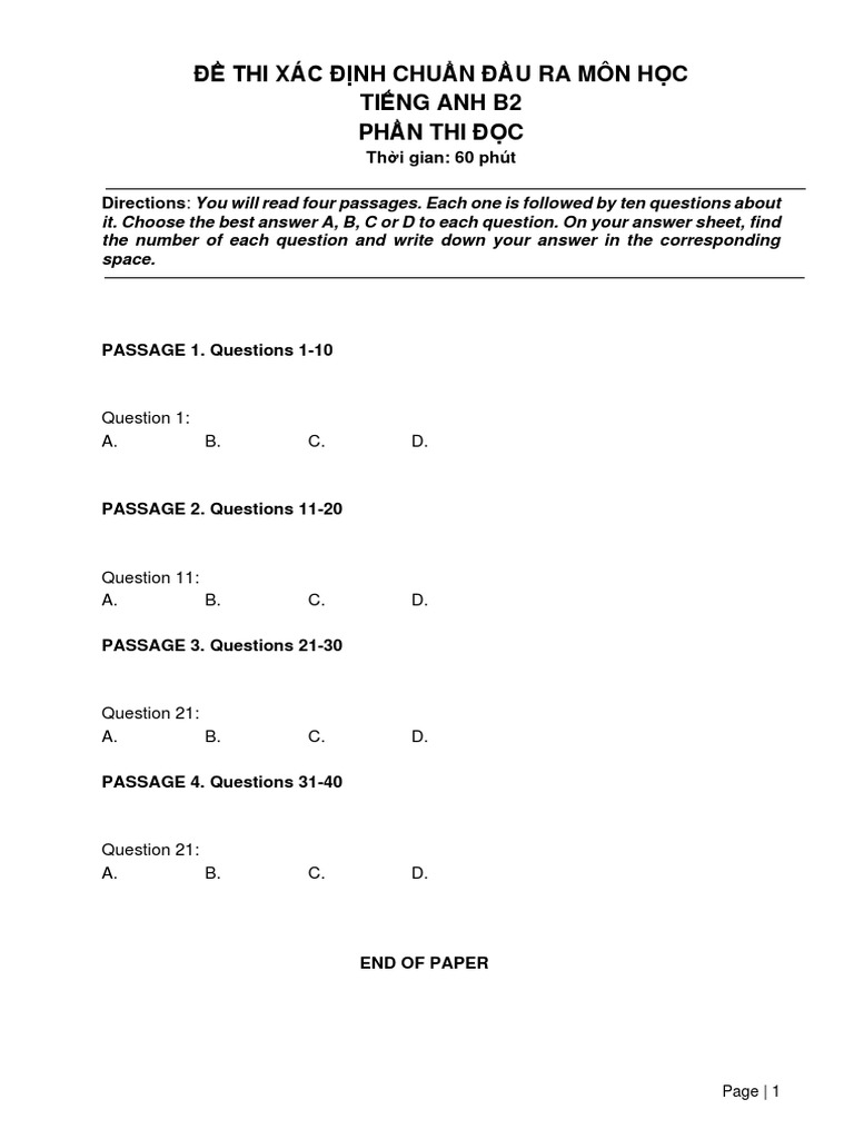 B2 Reading Test Template | PDF