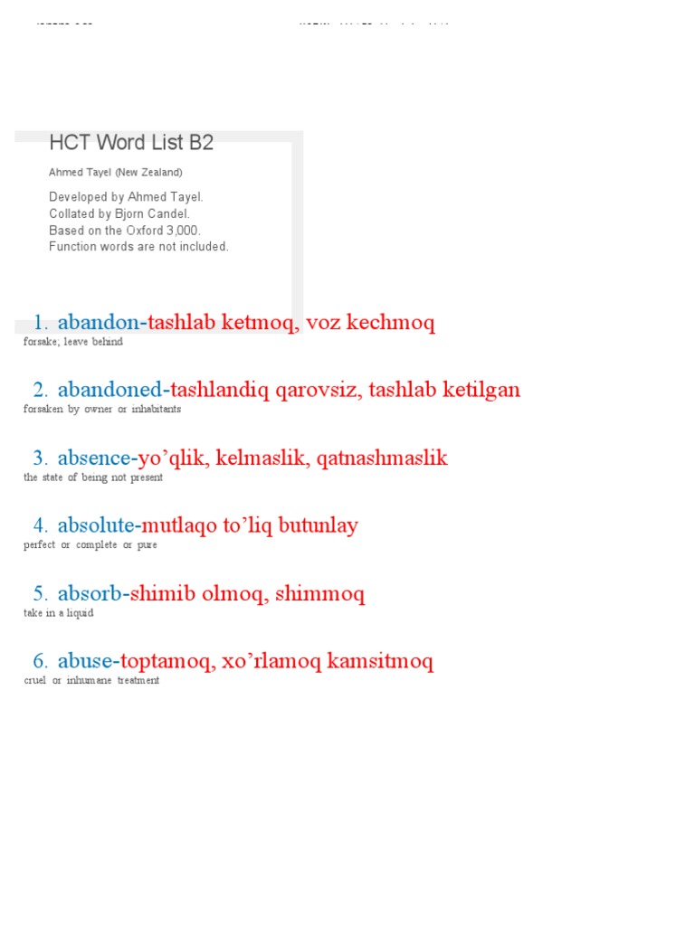 HCT Word List B2 - Vocabulary List | PDF | Vocabulary | Thought