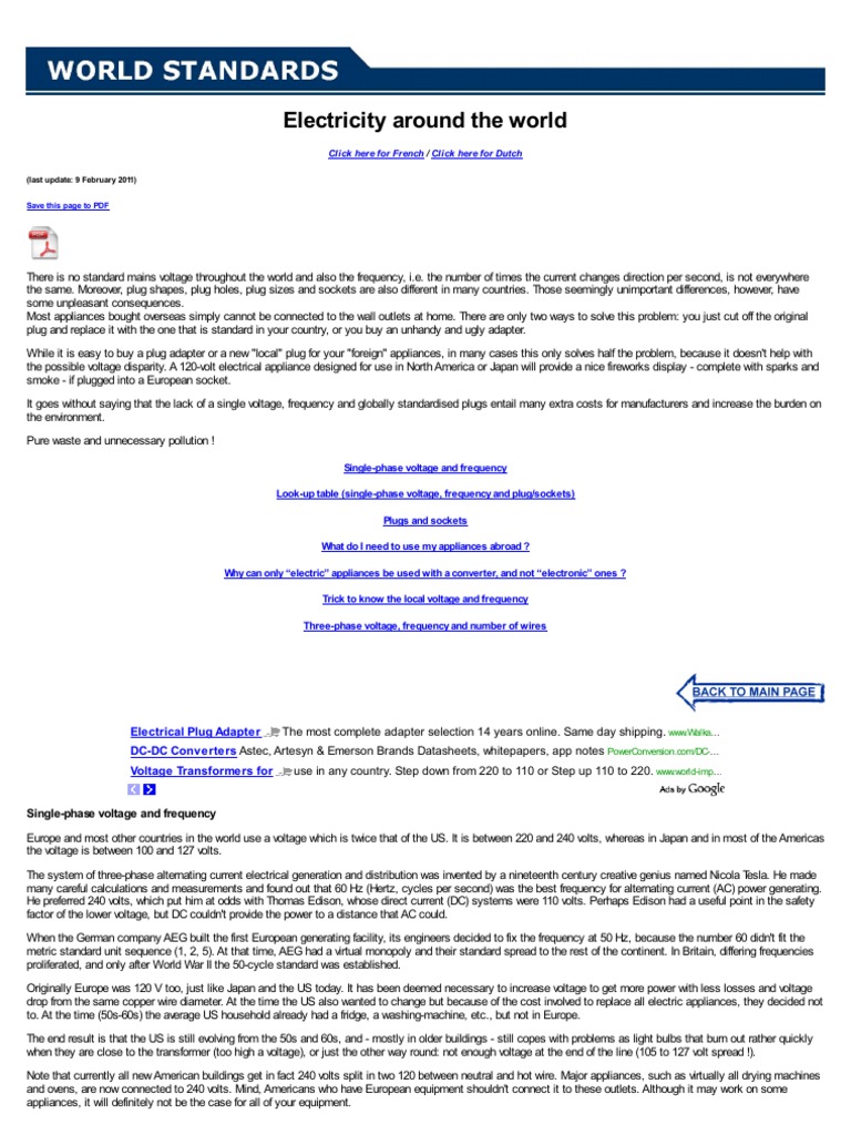 Global Electricity Standards Overview | PDF | Ac Power Plugs And ...