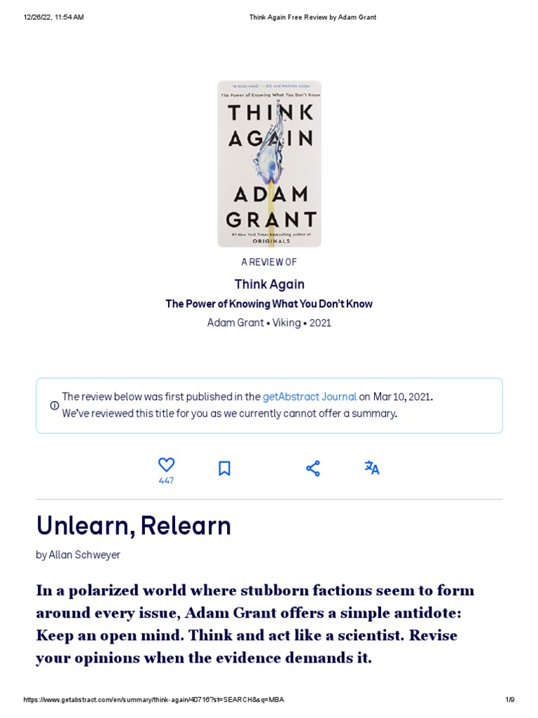 Think Again Free Review by Adam Grant | PDF | Humility | Evidence