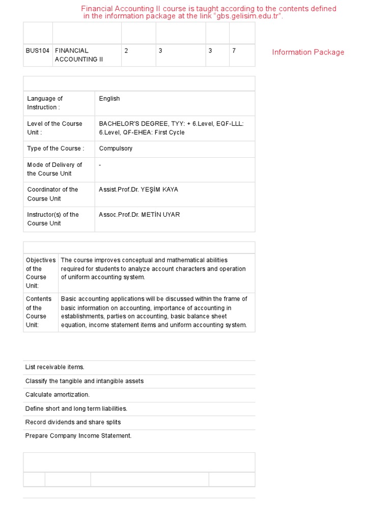 Financial Accounting II - Course | PDF | Financial Accounting | Accounting