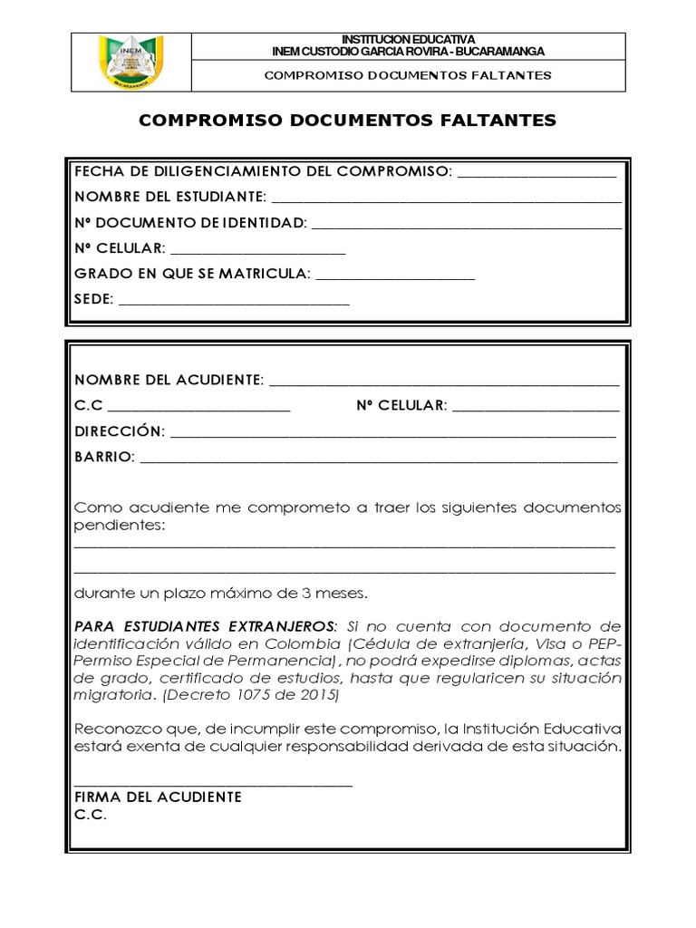 Compromiso Documentos Faltantes | PDF