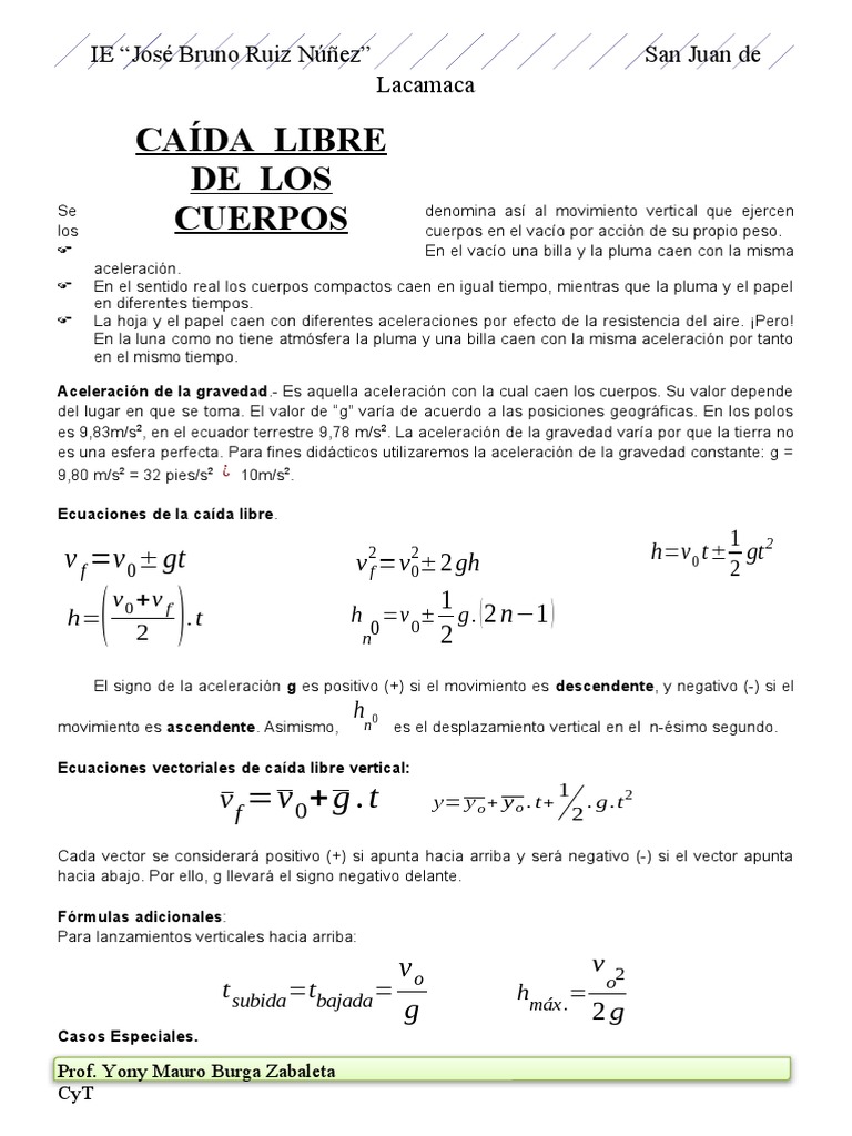 Caida Libre | PDF | Fenomeno fisico | Movimiento (física)