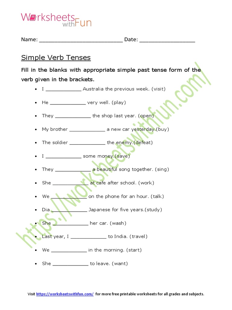Simple Verb Tenses Worksheet 2 | PDF