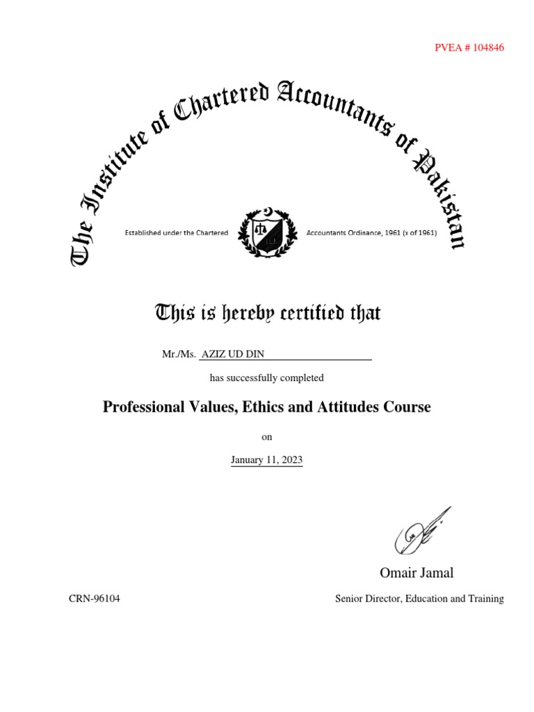 PVEA Certificate | PDF