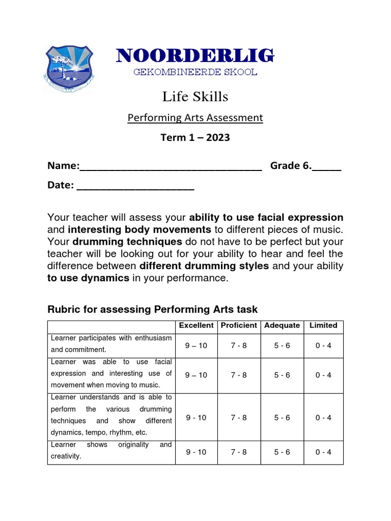 Grade 6 Performing Arts Assessment Guide | PDF | Home & Garden