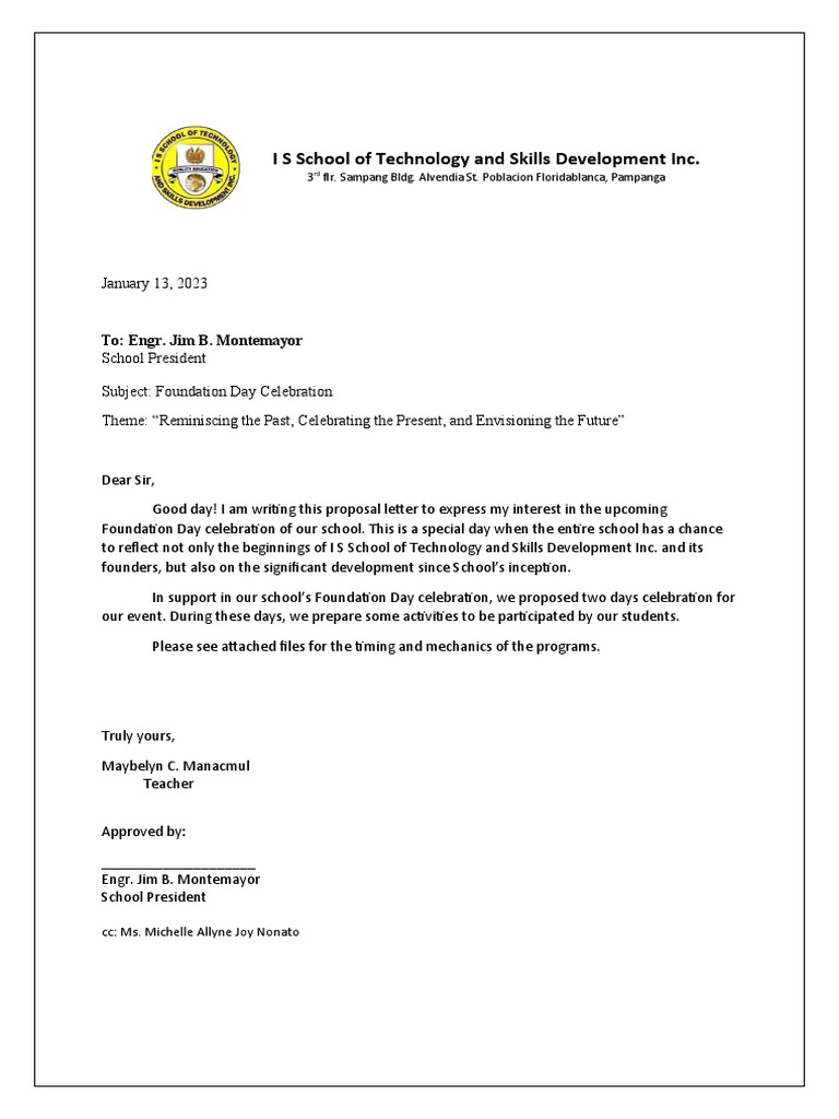 Foundation Day Celebration Proposal | PDF
