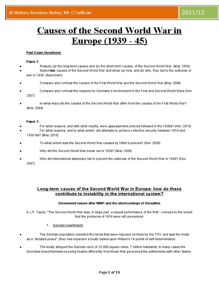 Causes Of Second World War PDF Adolf Hitler Nazi Germany