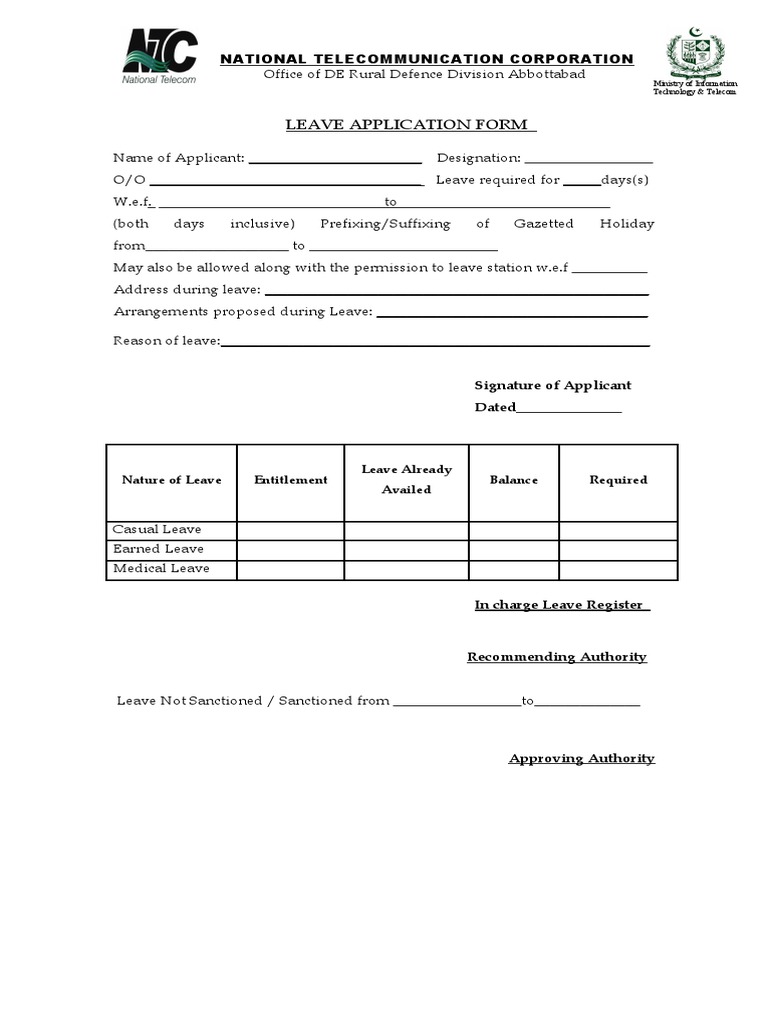 Casual Leave Performa | PDF