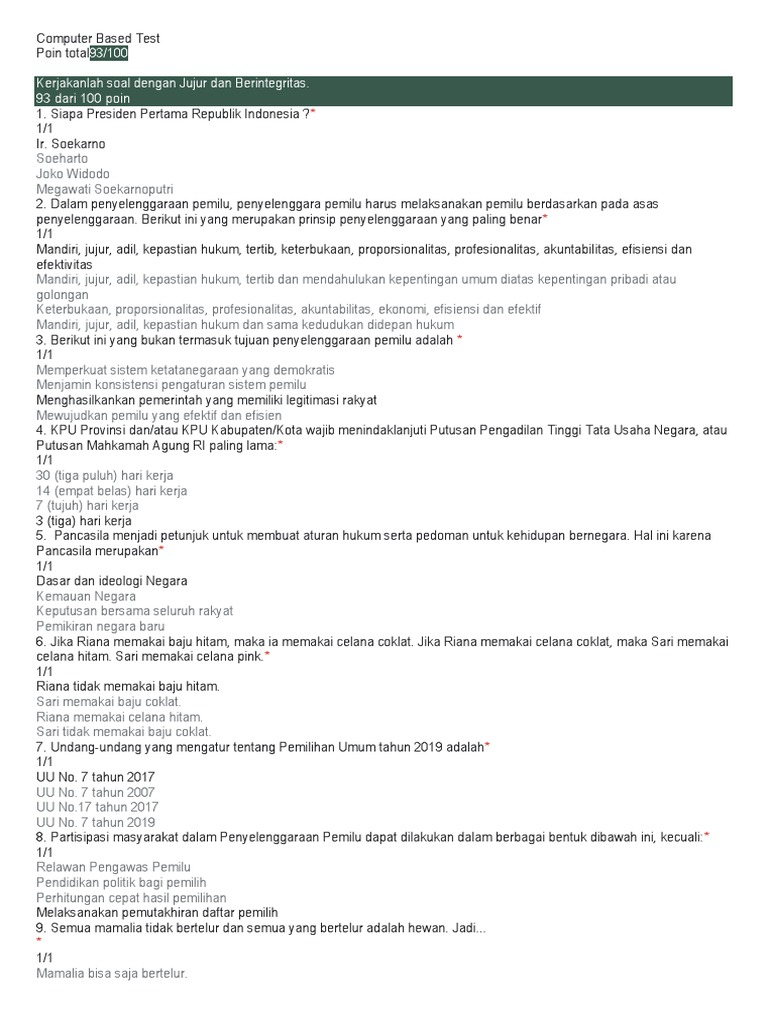 Tes Pemahaman Pemilu dan Pancasila | PDF