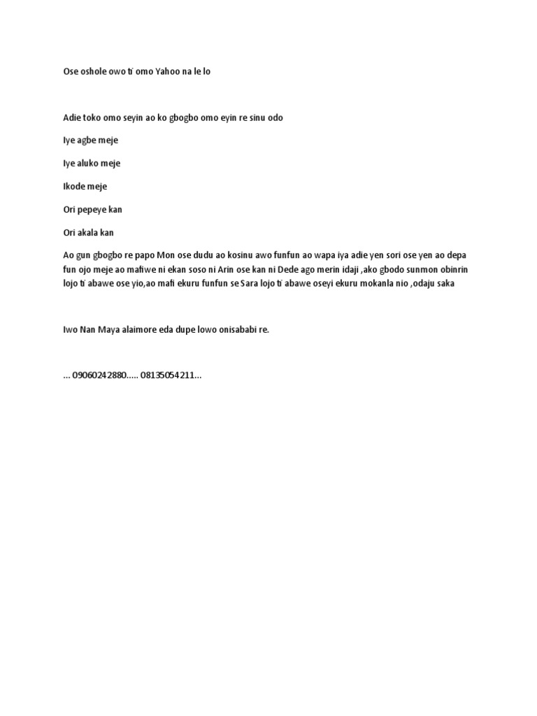 Ose Oshole Owo | PDF