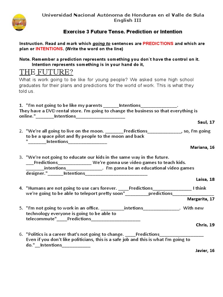 Exercise 4 Going To. Intention or Prediction 2 (5) | PDF