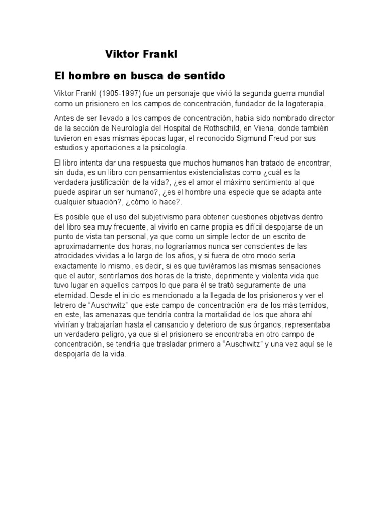 El Hombre en Busca de Sentido - Viktor Frankl | PDF