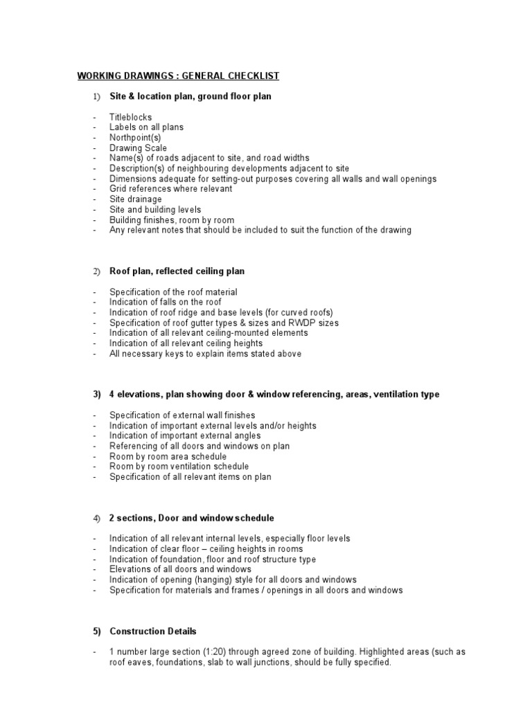 Essential Checklist for Working Drawings | PDF