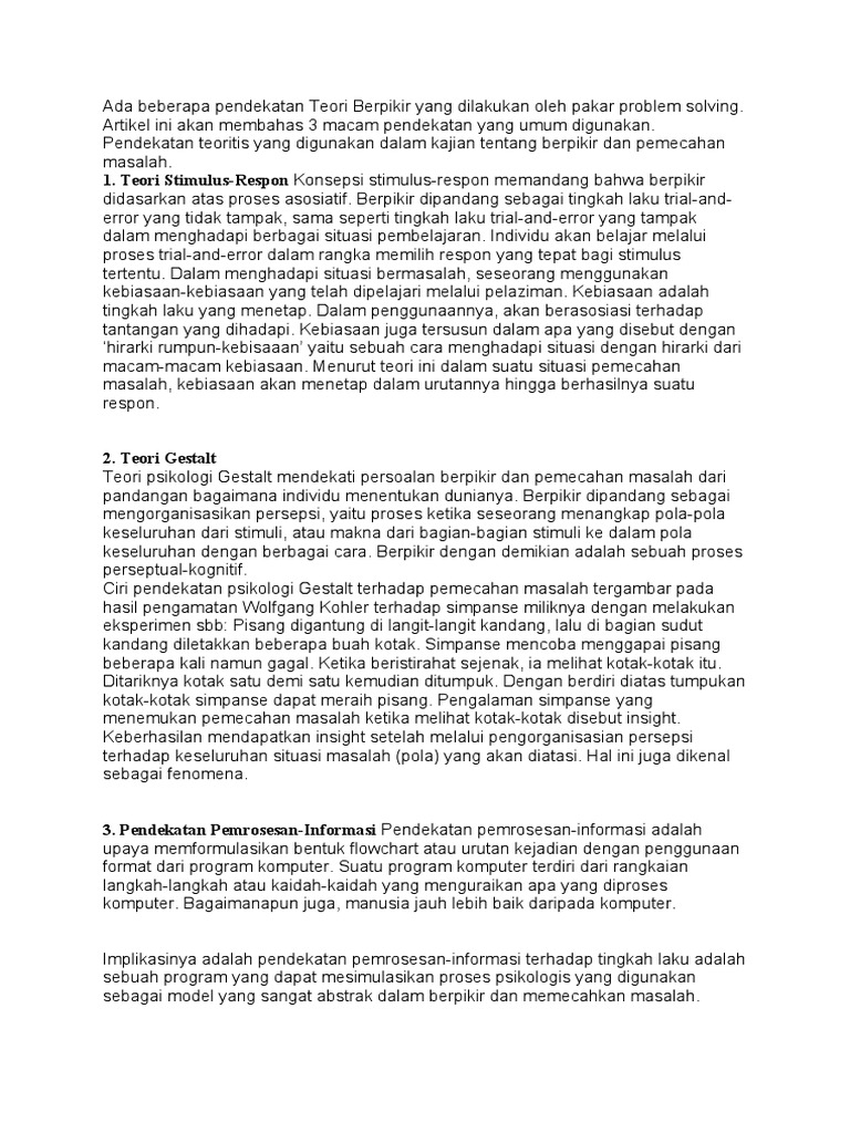 Ada Beberapa Pendekatan Teori Berpikir Yang Dilakukan Oleh Pakar Problem Solving | PDF | Sains ...