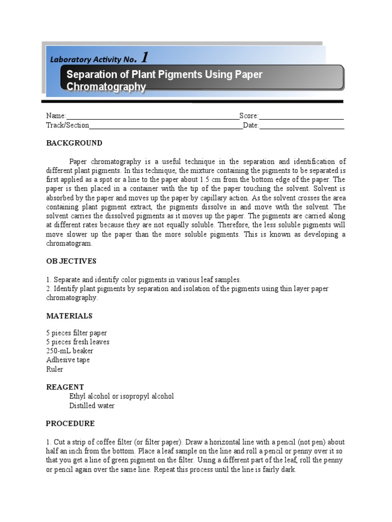Lab Experiment in Extraction of Plant Pigments | PDF | Chromatography ...