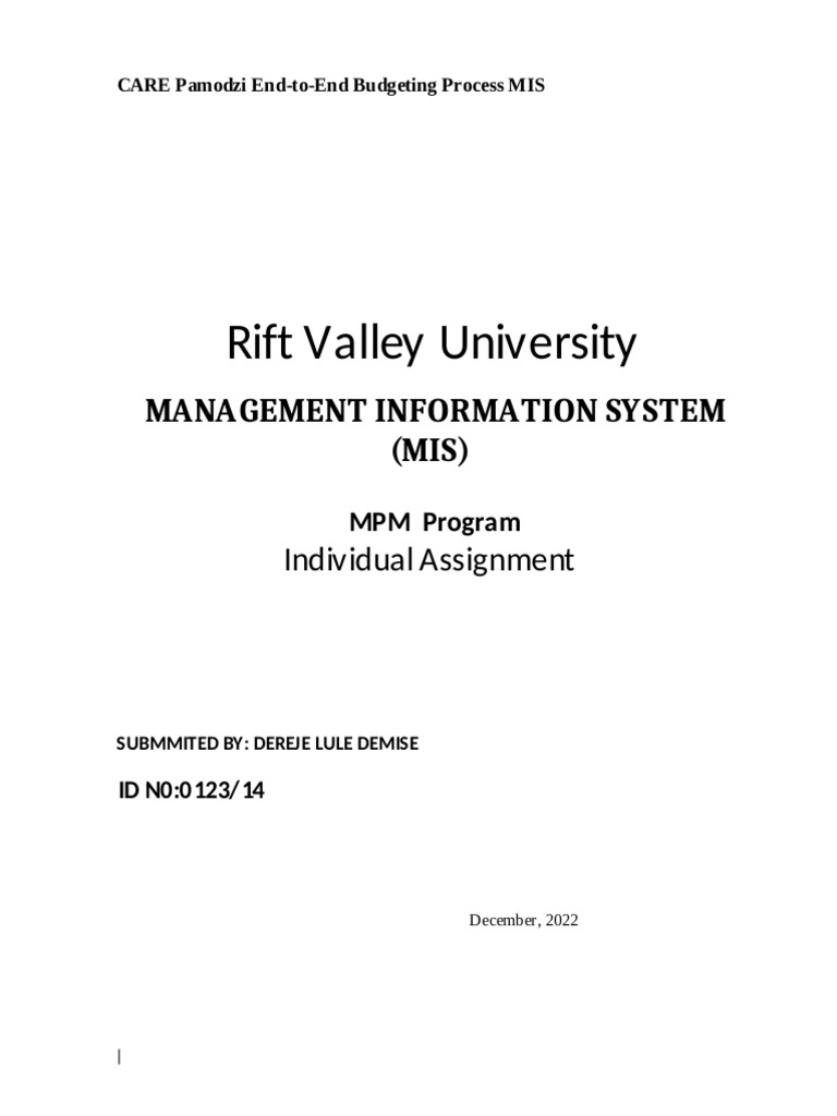 Rift Valley University: Management Information System (MIS) Individual ...