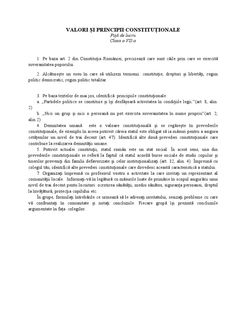 Valori Și Principii Constituționale | PDF