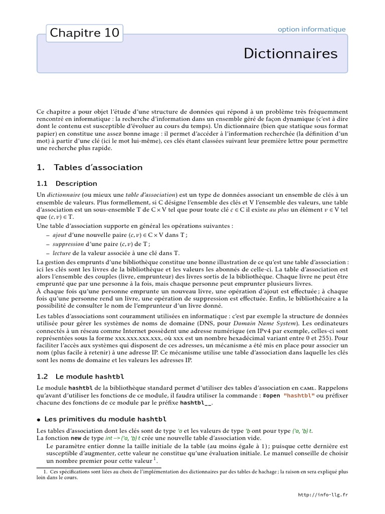 Dictionnaires et Tables d'Association en Informatique | PDF | Informatique | Informatique