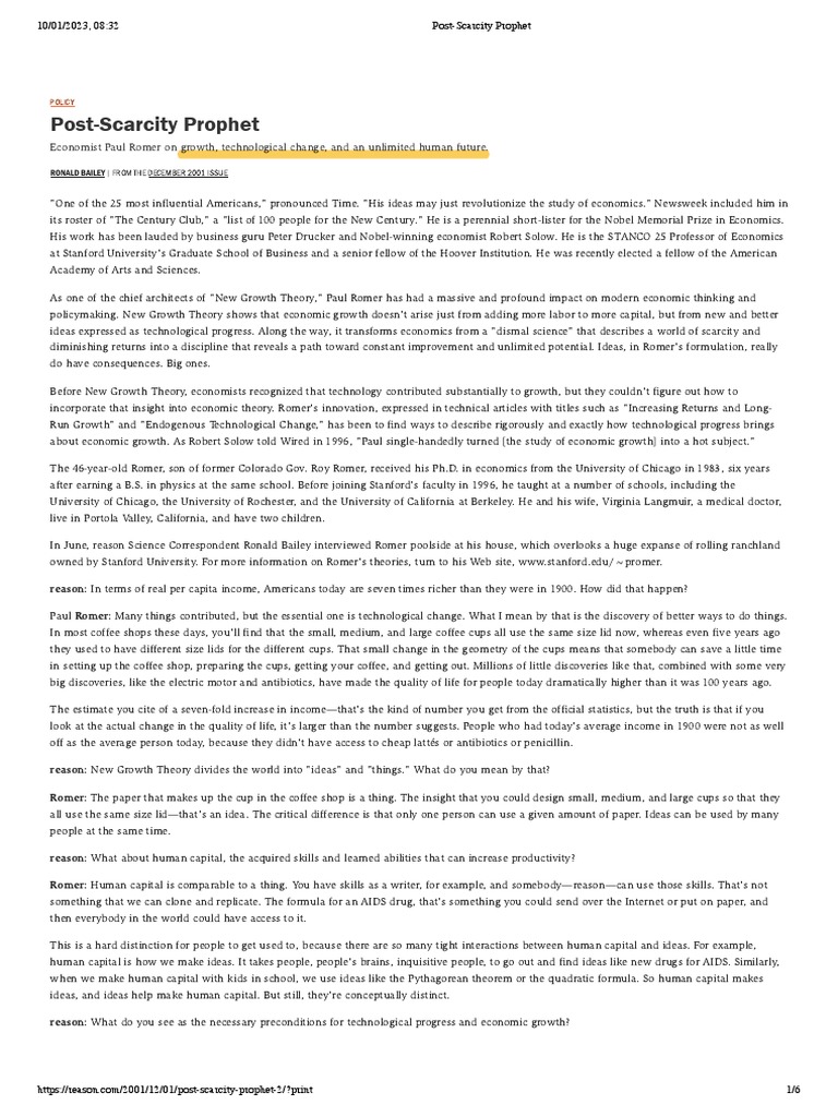 Post-Scarcity Prophet | PDF | Economic Growth | Monopoly